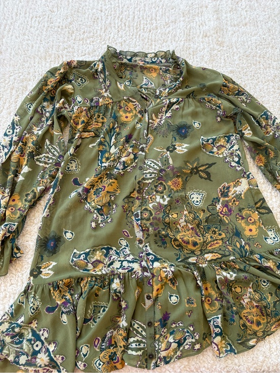 Free People | Dresses | Free People Xs Olive Green Boho Floral ...